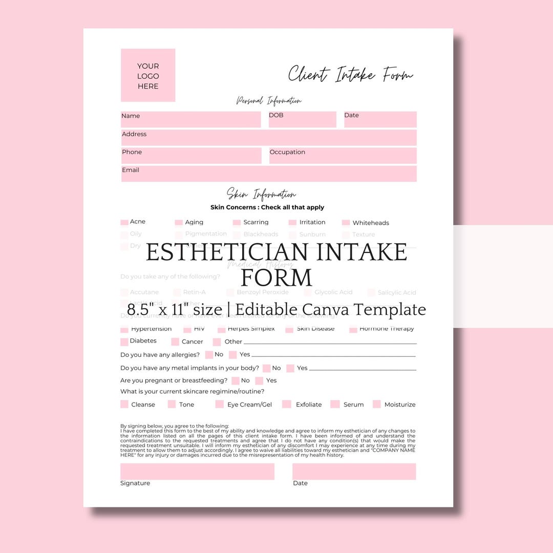 Esthetician Client Intake Form Editable Facial Intake Form Canva Intake ...