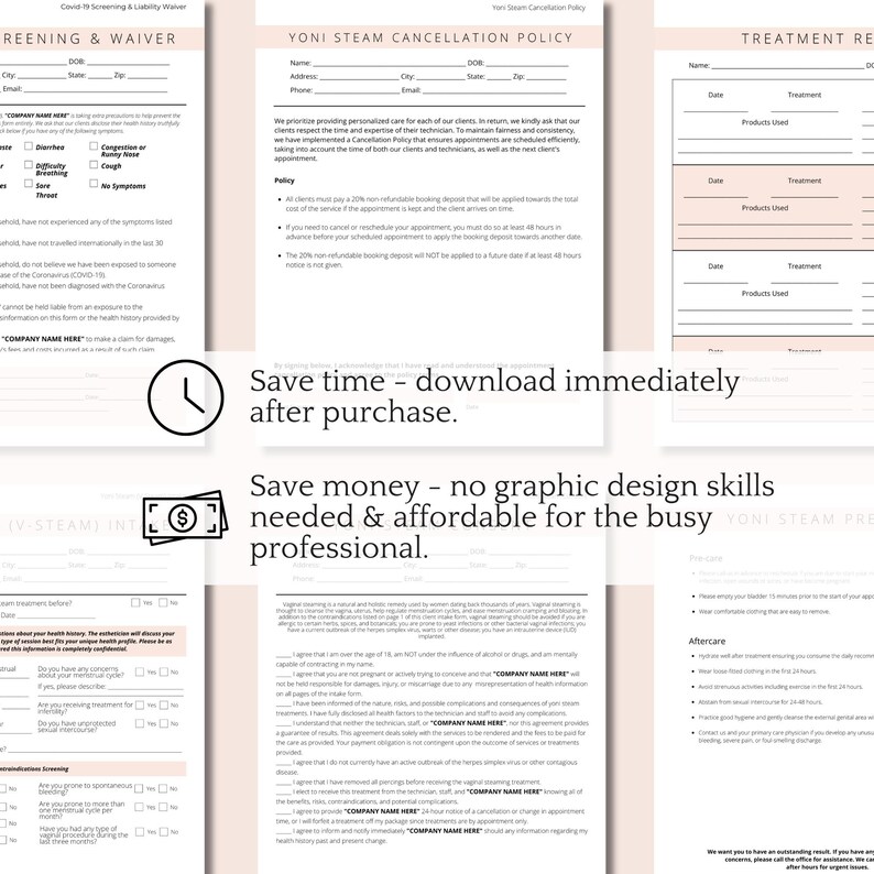 Yoni Steam Forms: Intake, Consent, Treatment (canva Editable) - Etsy