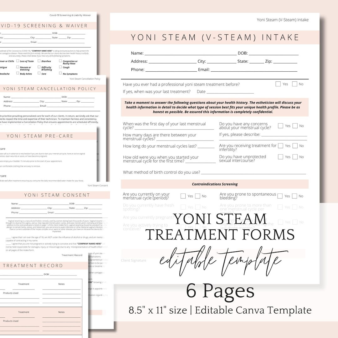 Yoni Steam Bath Intake Form Consent Form Vaginal Steaming Treatment Forms Editable V Steam Forms ...