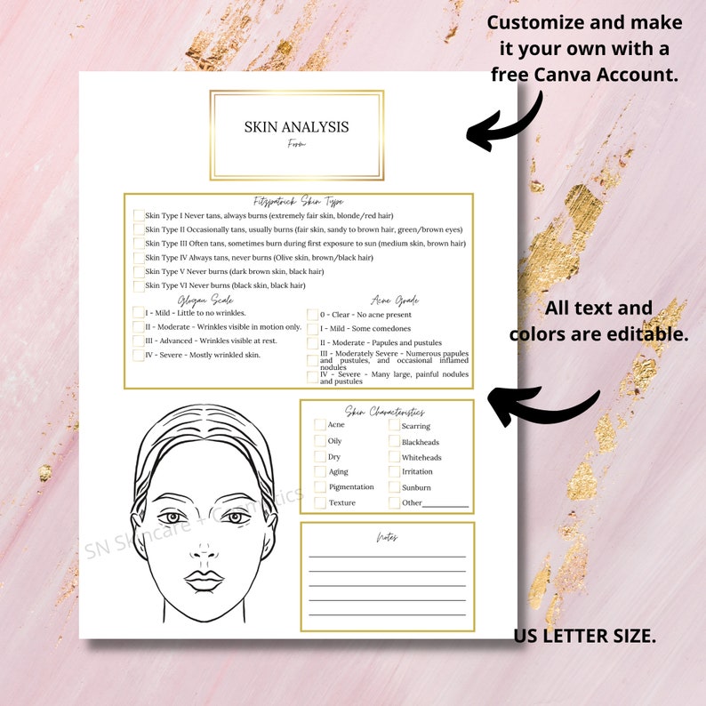 Skin Analysis Template Forms I Male Female Face Charts I DIY | Etsy