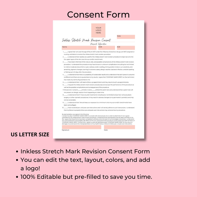 Editable Inkless Stretch Mark Revision Forms in English With - Etsy