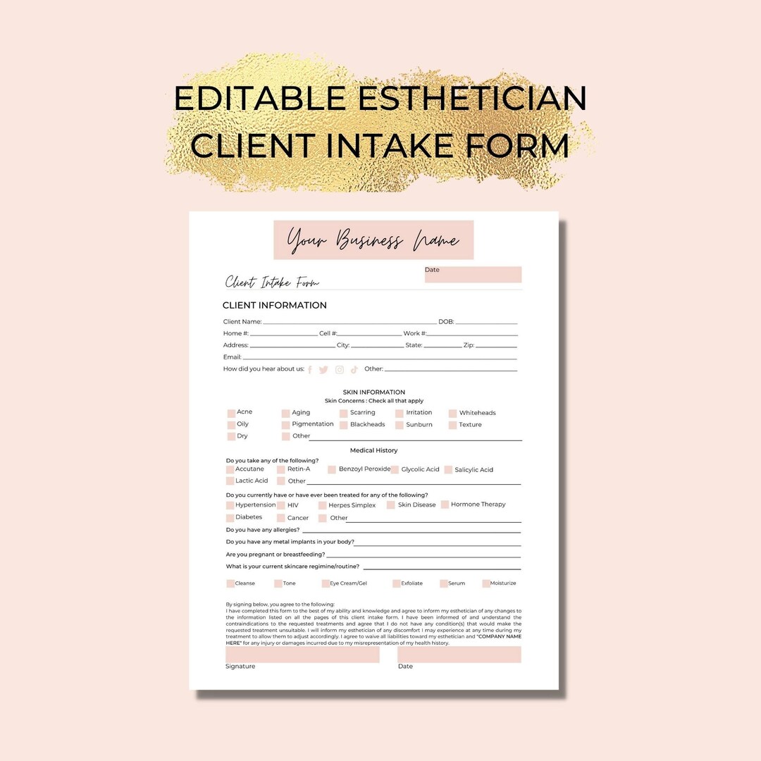 Client Intake Form, DIY Editable, Printable, Canva Template, Facial ...
