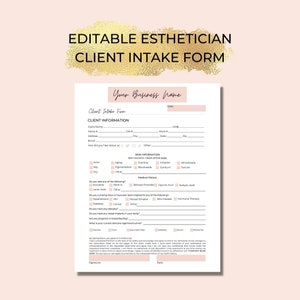 Esthetician Client Intake Form, Editable Template (canva) - Etsy