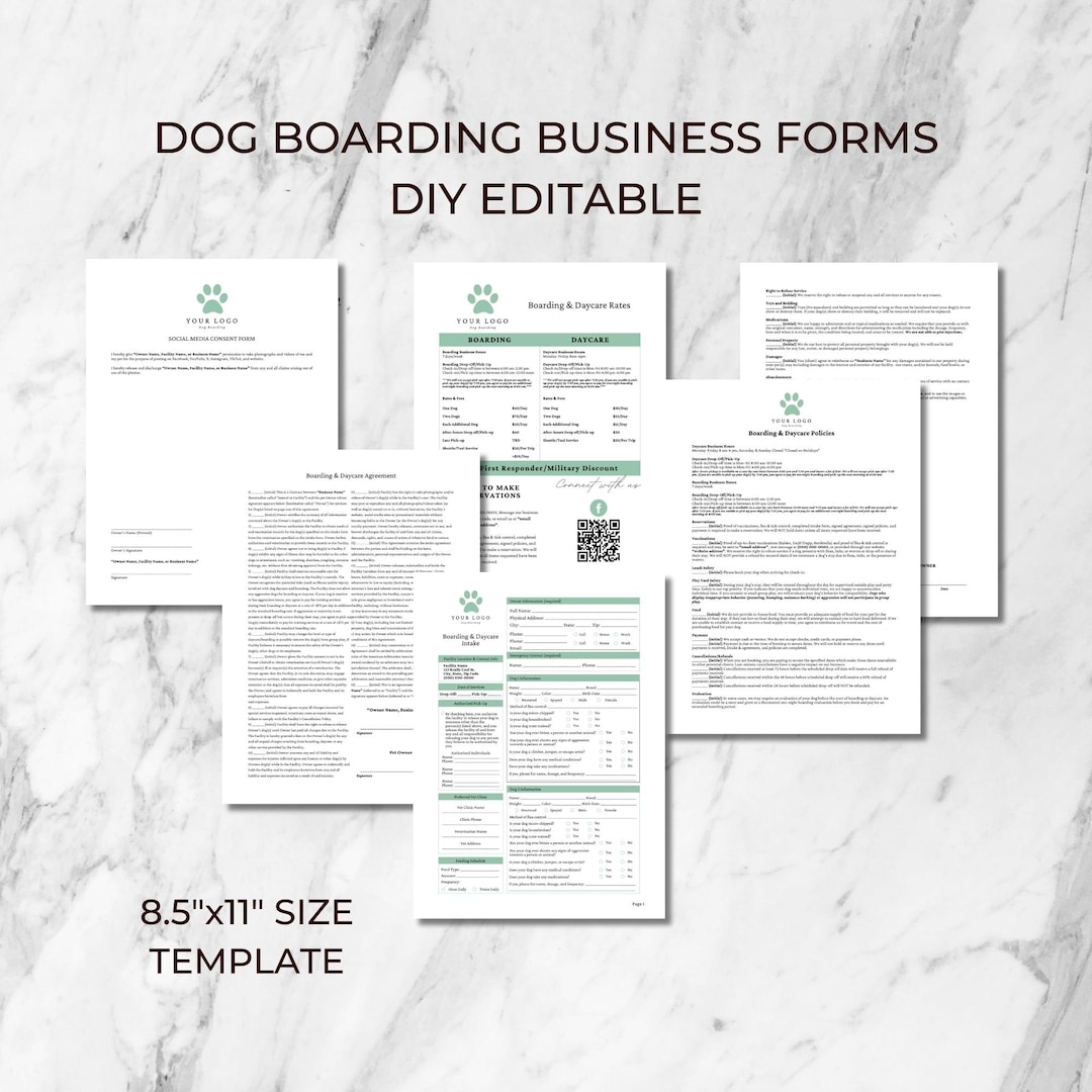 Dog Boarding Daycare Intake Form and Contract Agreement, Policies ...