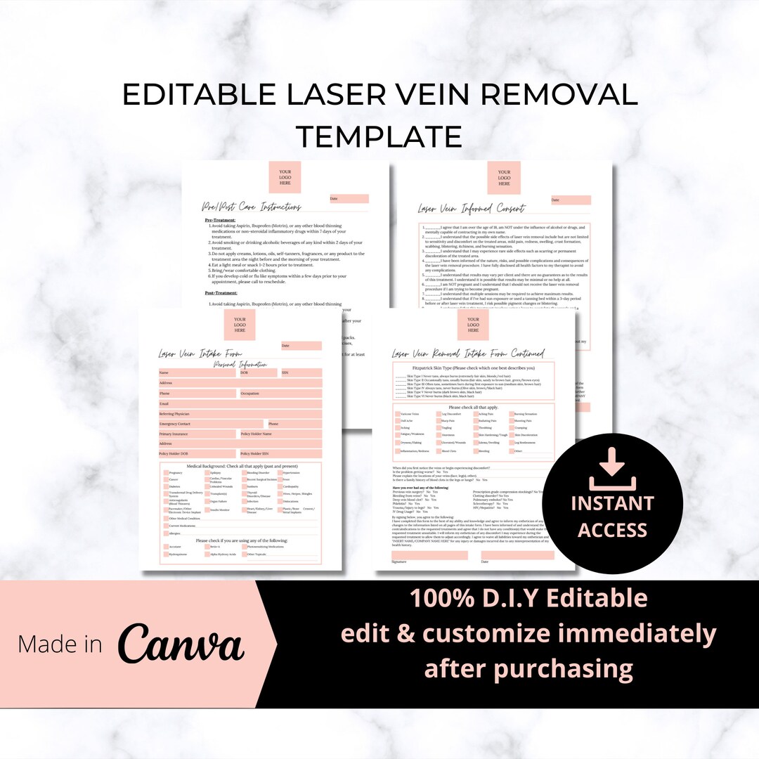 Laser Vein Removal Form Template, Med Spa Forms (DIY Editable Canva) - Etsy