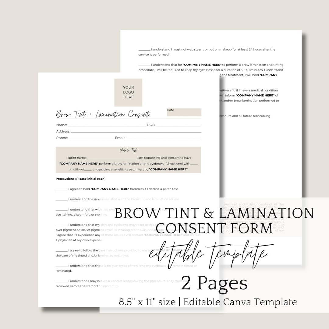 Brow Tint Lamination Consent Form, DIY Editable, Printable, 2 Page ...