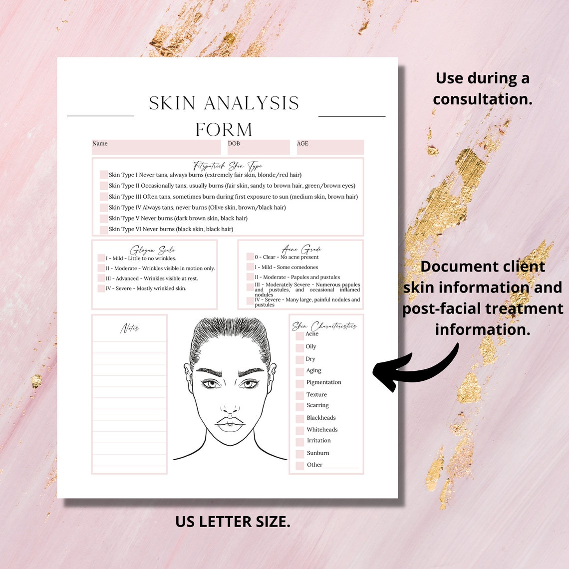 Printable Skin Analysis Form Facial Treatment Notes Form - Etsy