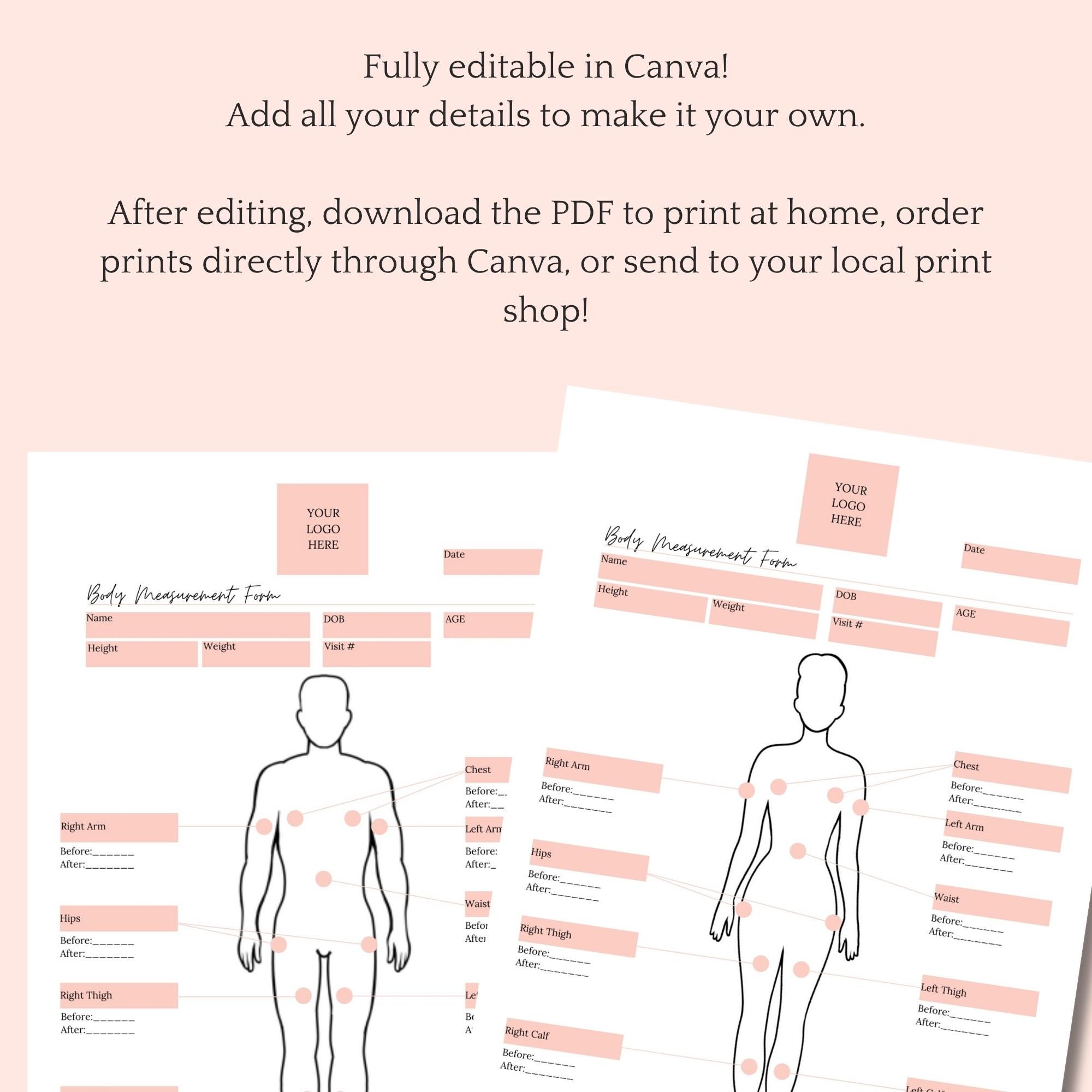 Editable Body Measurement Chart: Fitness Tracker, Body Contour Result ...