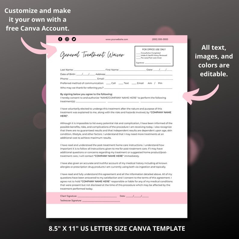 General Treatment Consent Waiver I DIY Editable Printable 1 - Etsy