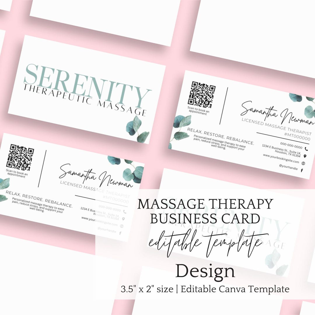 Editable Massage Therapy Business Card Template: DIY QR Code Design ...