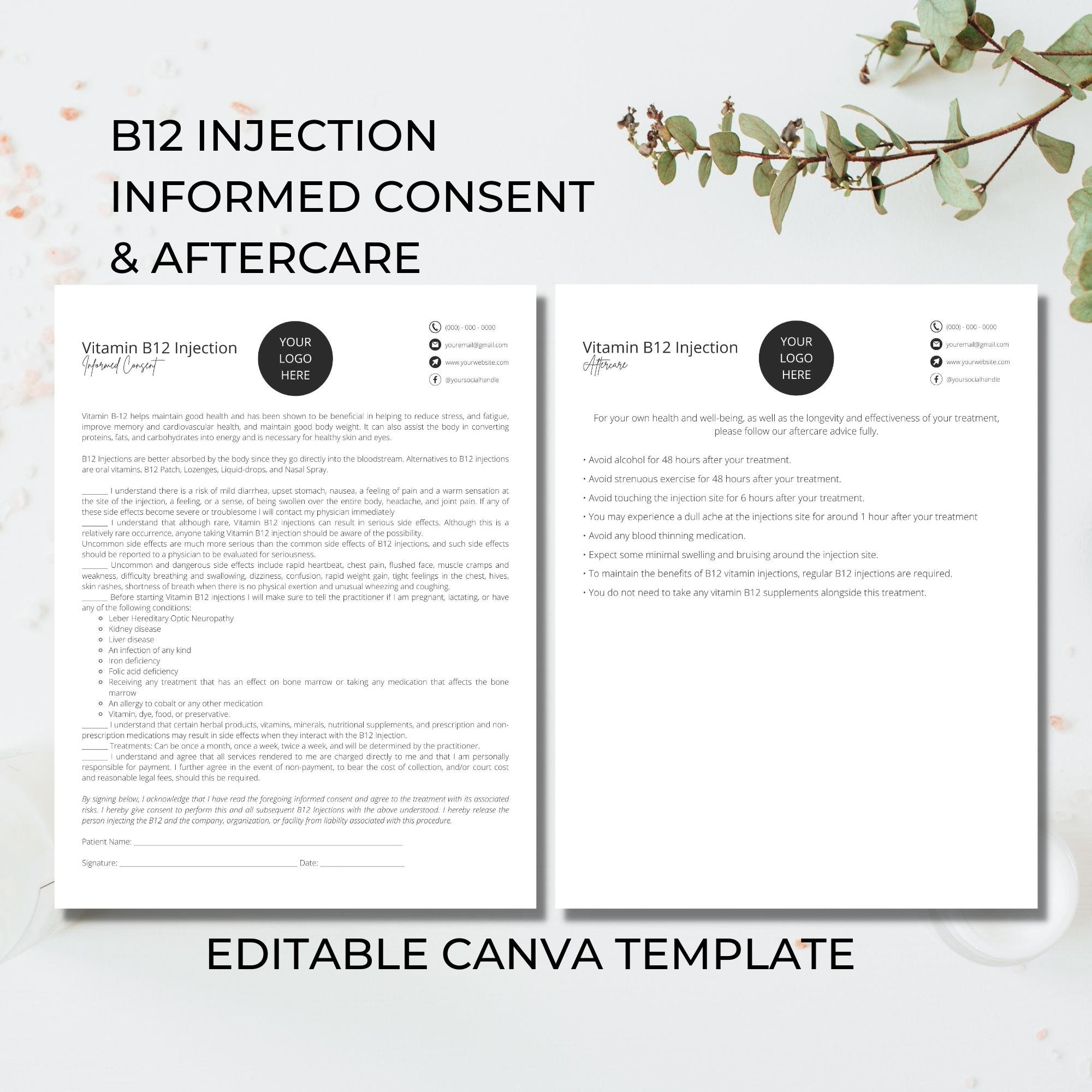 Vitamin B12 Injection Informed Consent B12 Injection - Etsy