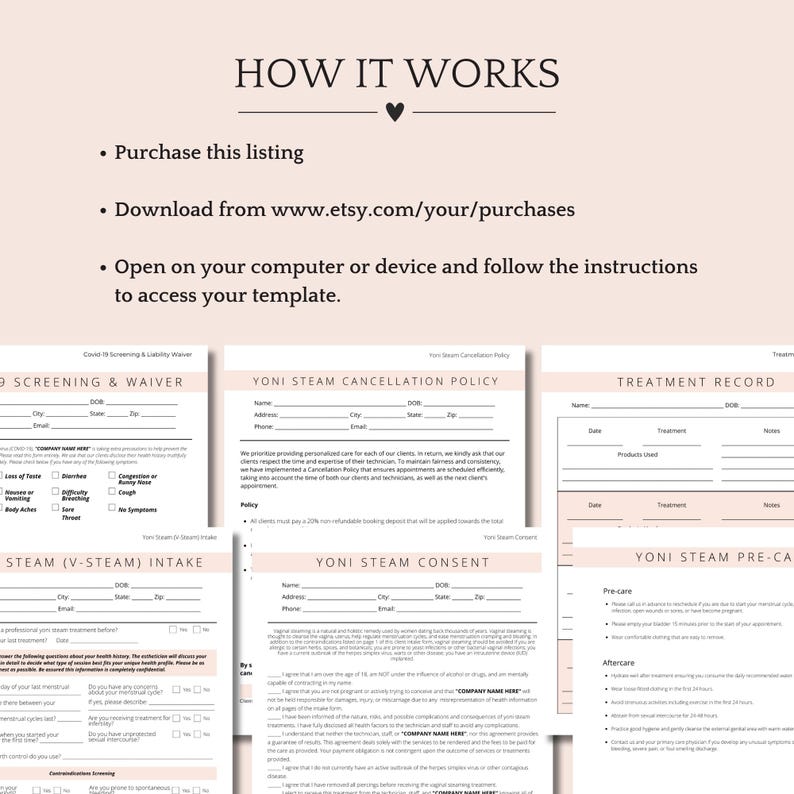 Yoni Steam Forms: Intake, Consent, Treatment (canva Editable) - Etsy