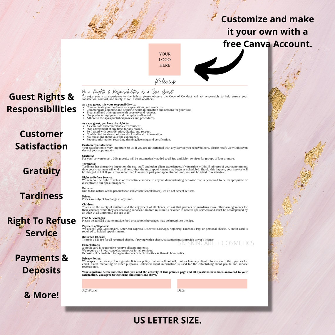 Spa Policies Form I DIY Editable Printable Canva Template I - Etsy