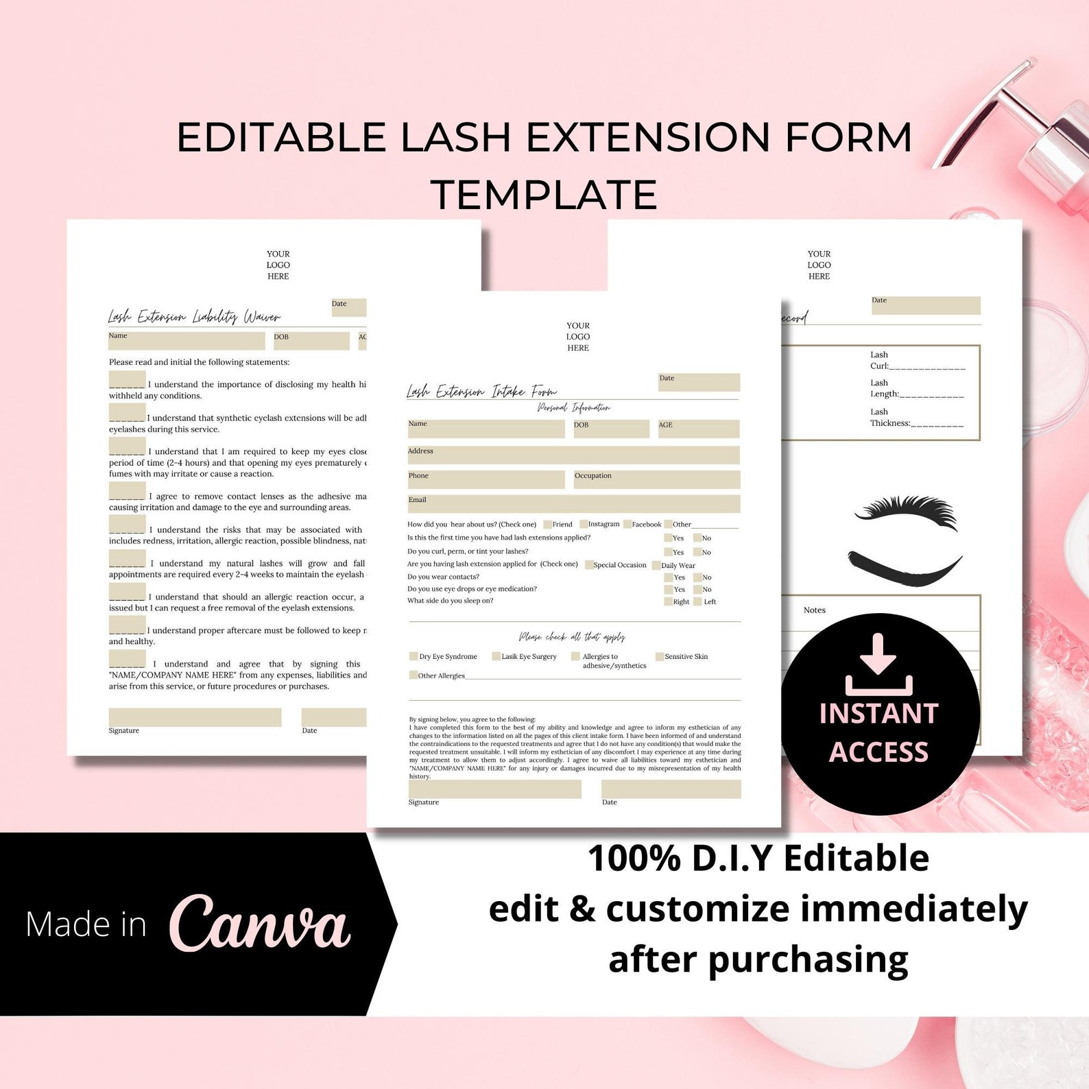 Editable Lash Extension Client Form Template I 3 Page Canva - Etsy Canada