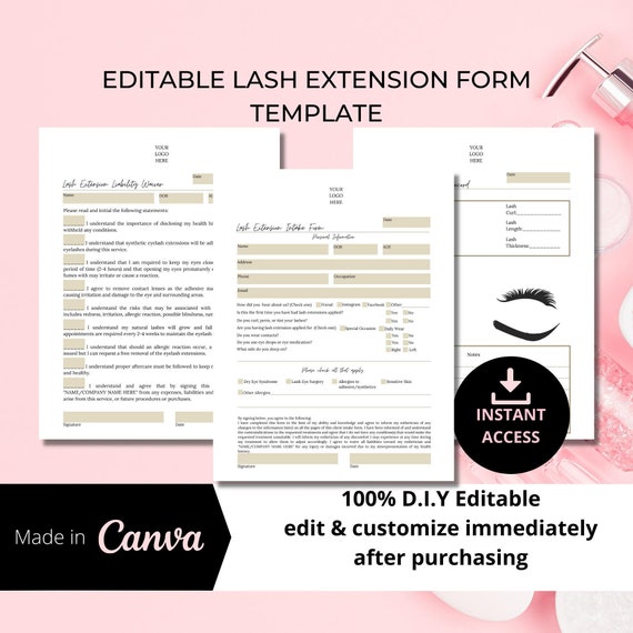 Editable Lash Extension Client Form Template I 3 Page Canva - Etsy Canada