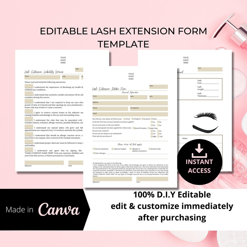 Editable Lash Extension Client Form Template I 3 Page Canva - Etsy