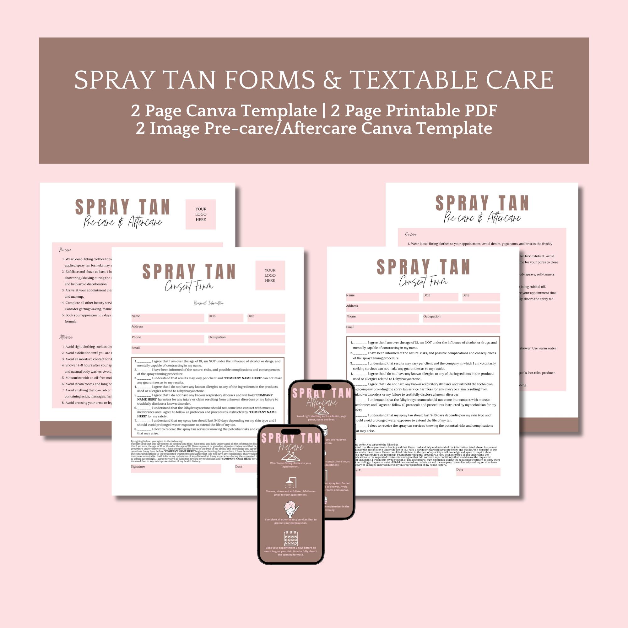 Spray Tan Forms: Precare & Aftercare Canva Template (digital Download ...