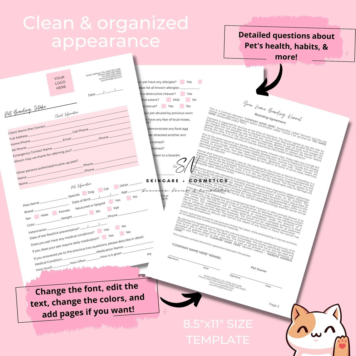 Pet Boarding Intake Form and Contract Agreement DIY Editable - Etsy