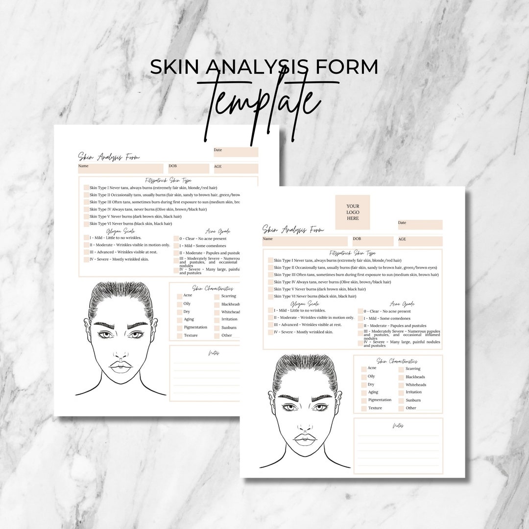 Skin Analysis Form With Face Chart I Skin Consultation I DIY Editable ...