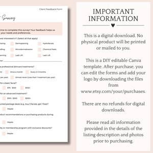 Spa Client Interests Survey Form Esthetician Client Feedback ...