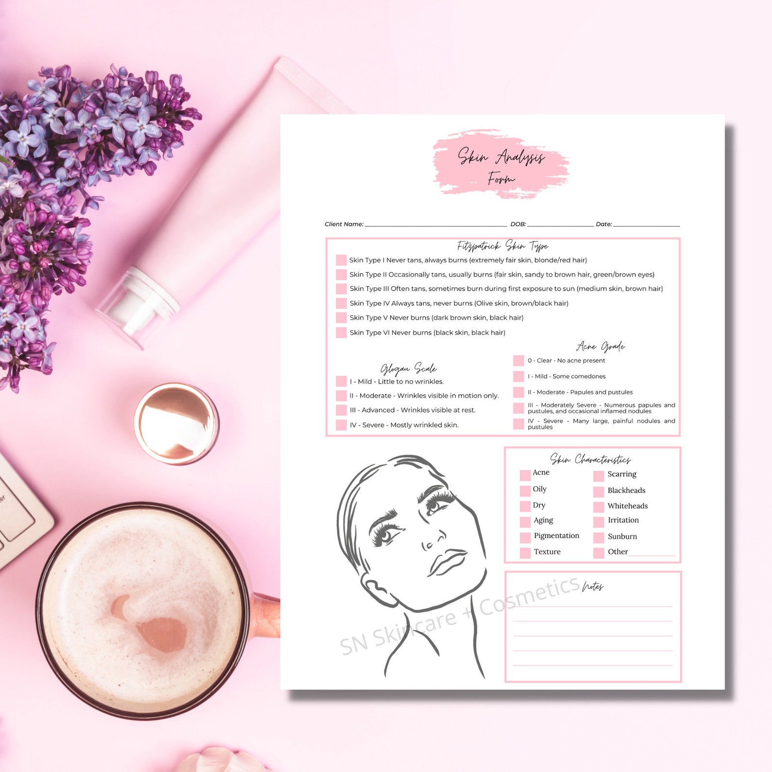 Editable and Printable Skin Analysis Form Template for | Etsy Canada