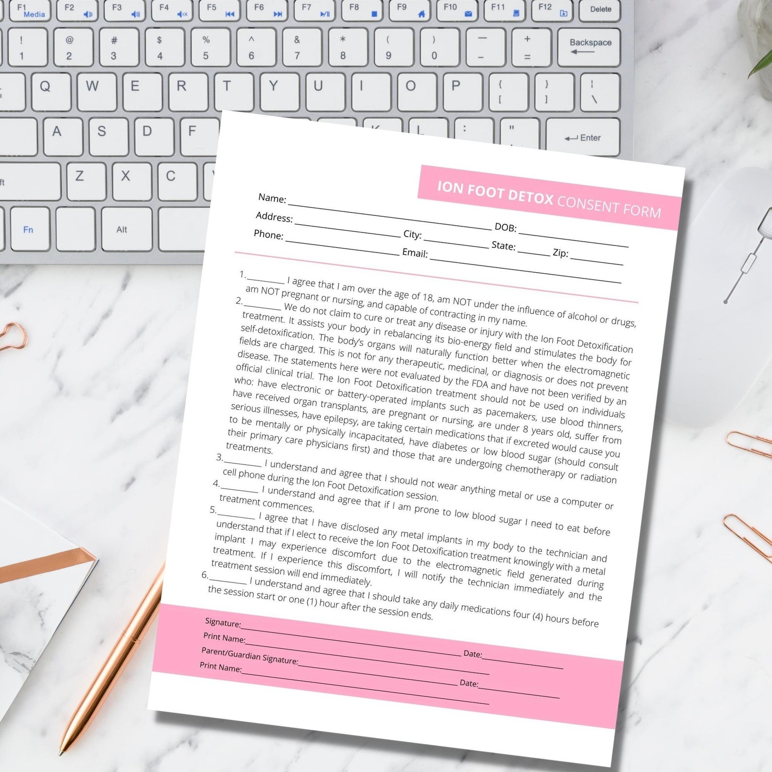 Ion Foot Detoxification Consent Form DIY Editable 1 Page - Etsy