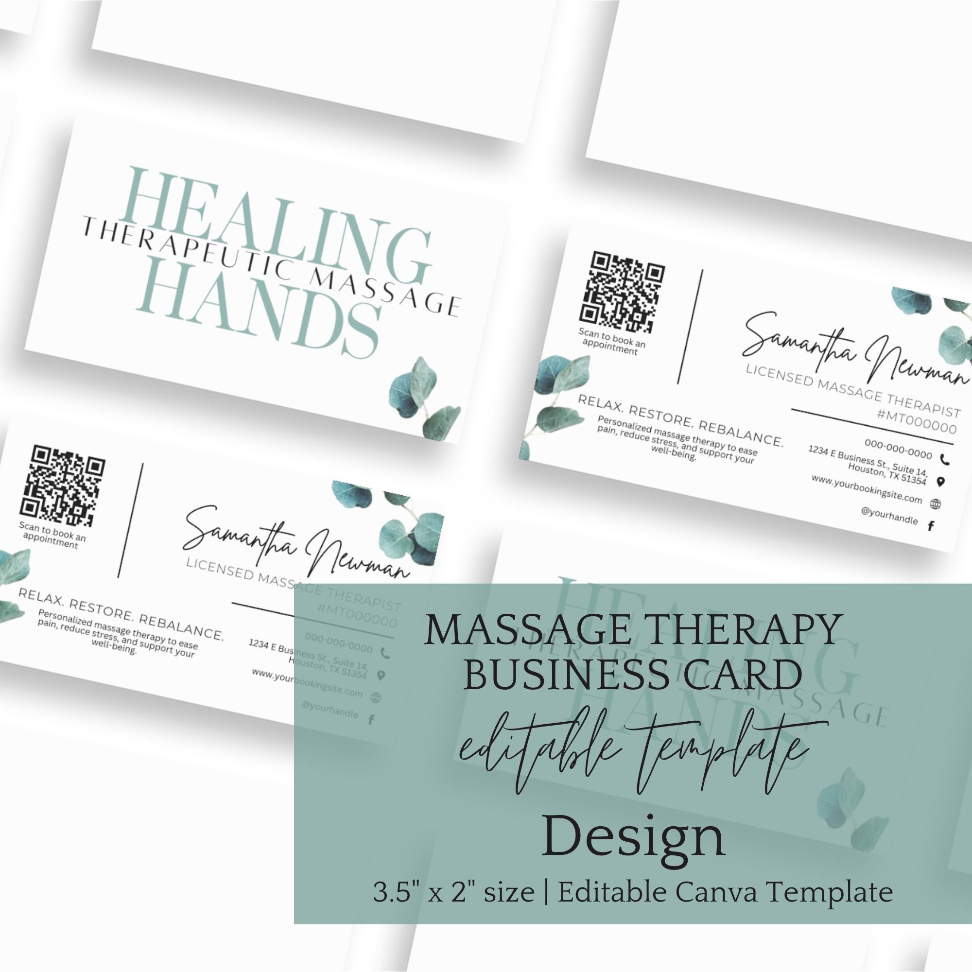 Editable Massage Therapist Business Card Template, QR Code (canva) - Etsy