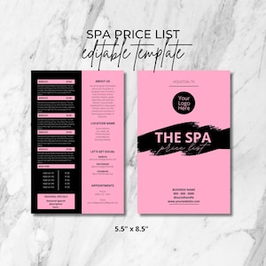 Editable Esthetician Price List Menu Template, Day Spa Price List Menu ...