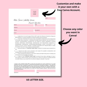 Detox Sauna Liability Waiver Form, DIY Editable Printable Canva ...