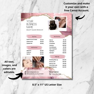 Editable Esthetician Price List Menu Template, Day Spa Price List Menu ...
