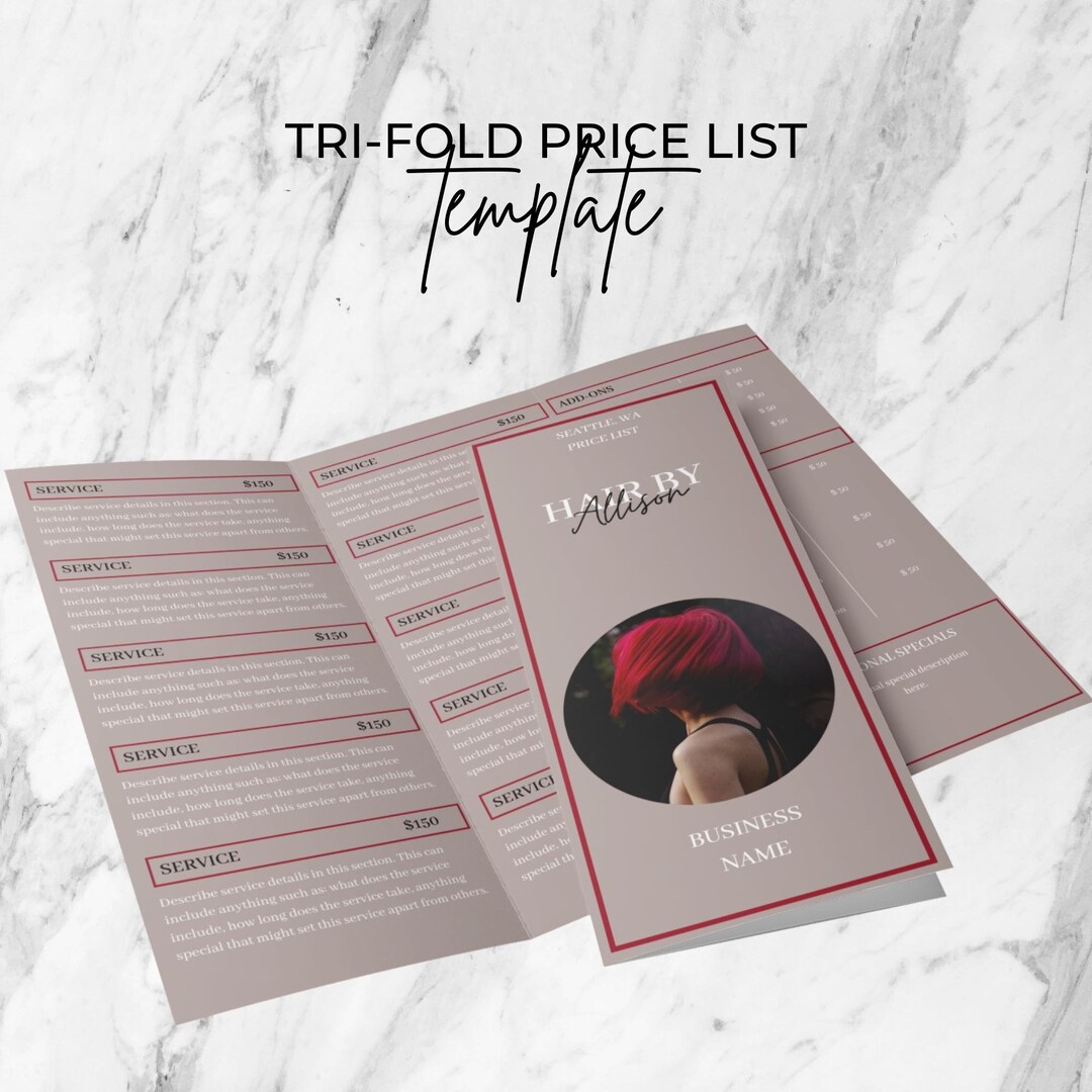 Editable Tri-fold Price List Brochure Template | Digital Download ...