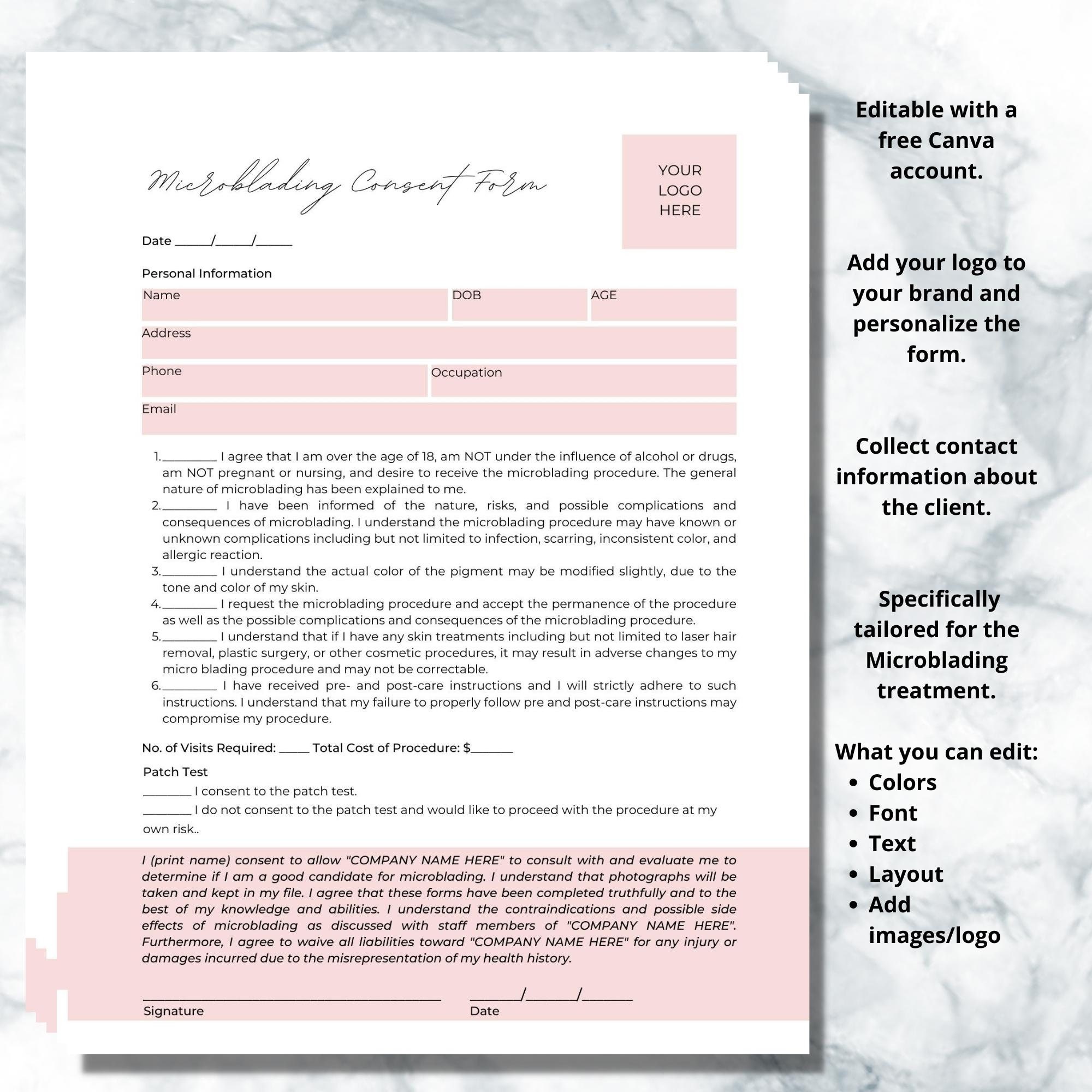 Microblading Consent Form Professional Microblading Forms - Etsy