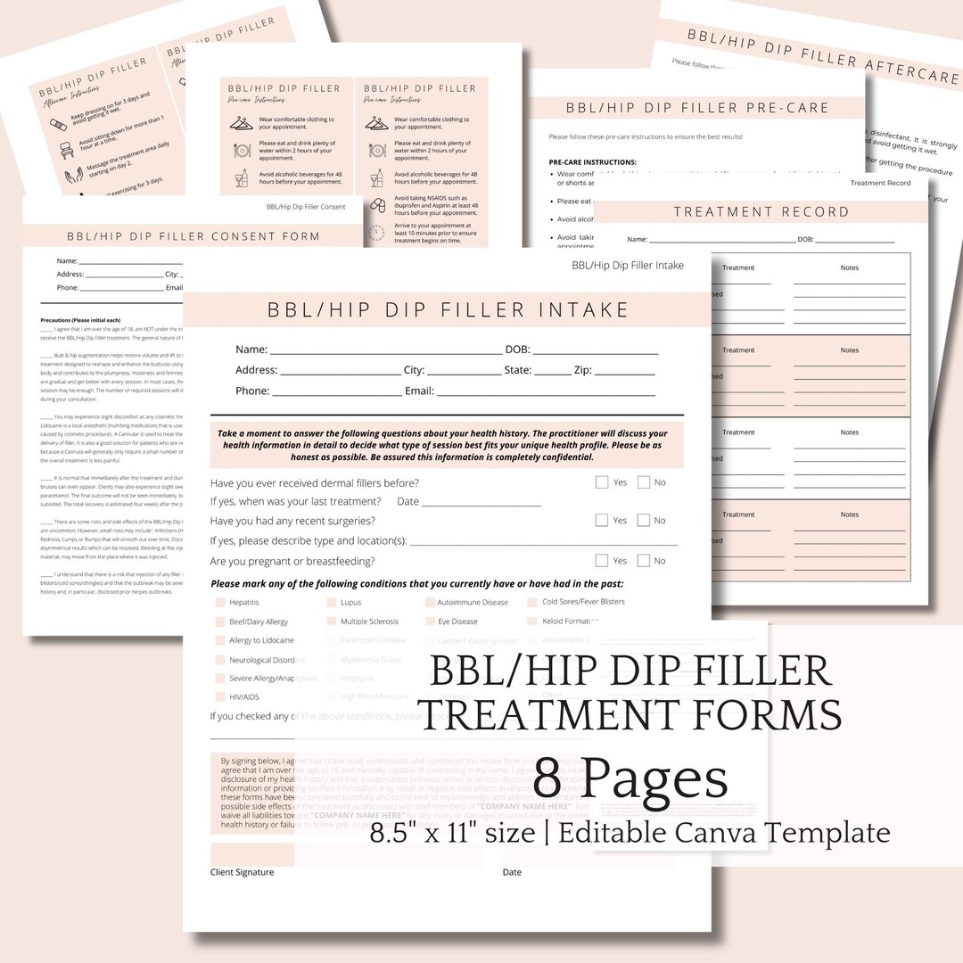 BBL Hip Dip Filler Forms, Butt Enhancement, Hip Dip Filler Intake Form ...