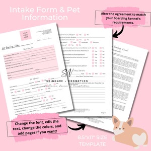 Pet Boarding Intake Form and Contract Agreement, DIY Editable Printable ...