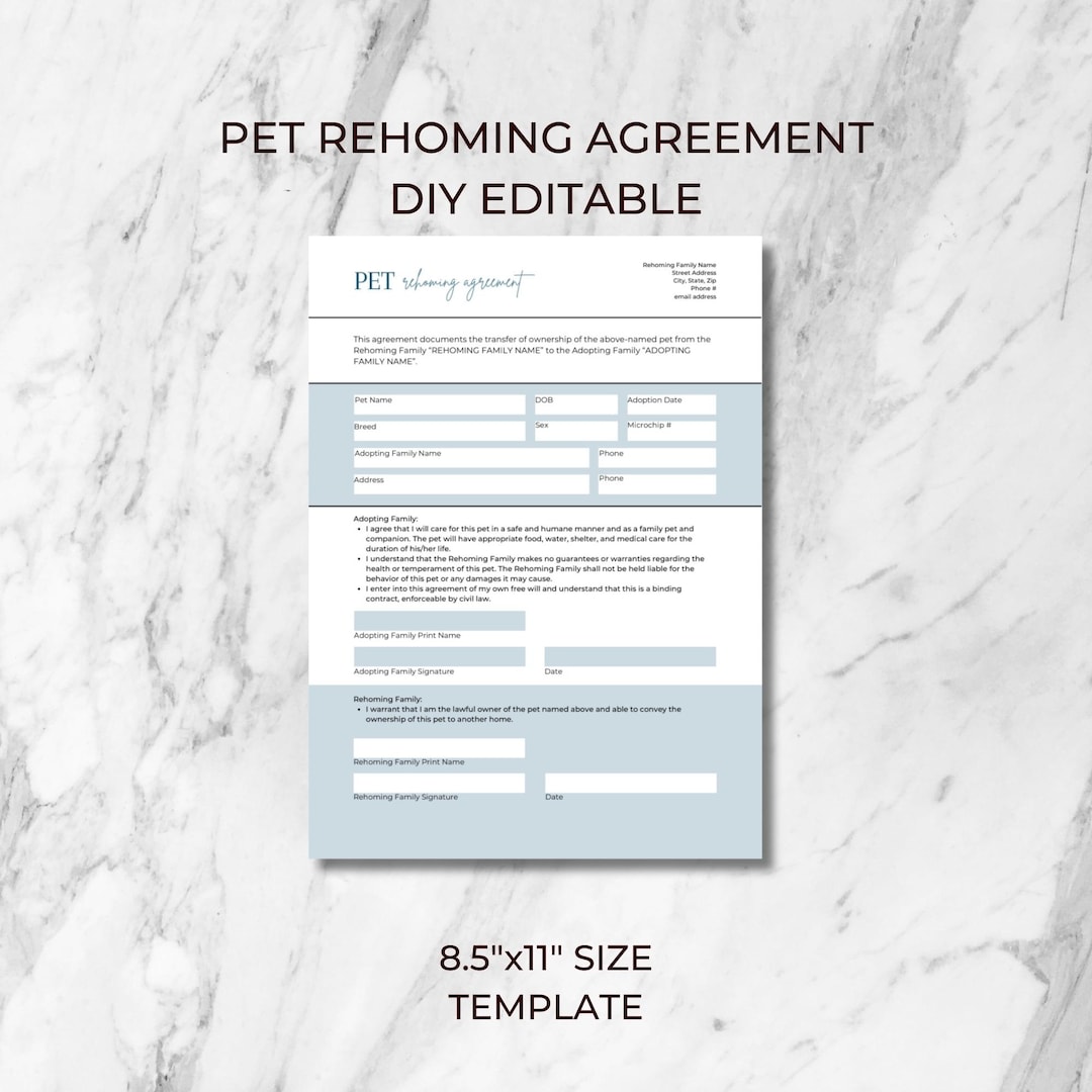 Pet Rehoming Agreement, Dog Rehoming Contract, Cat Rehoming Contract ...