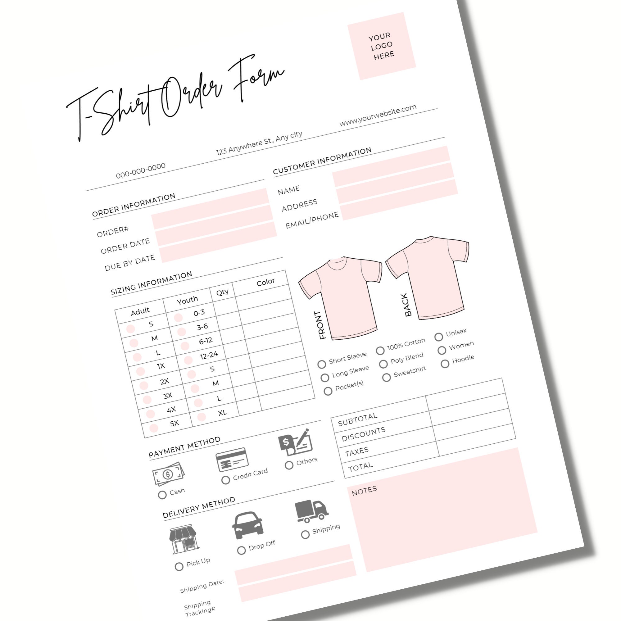 T-shirt Order Form Template, Editable Small Business Form (canva) - Etsy
