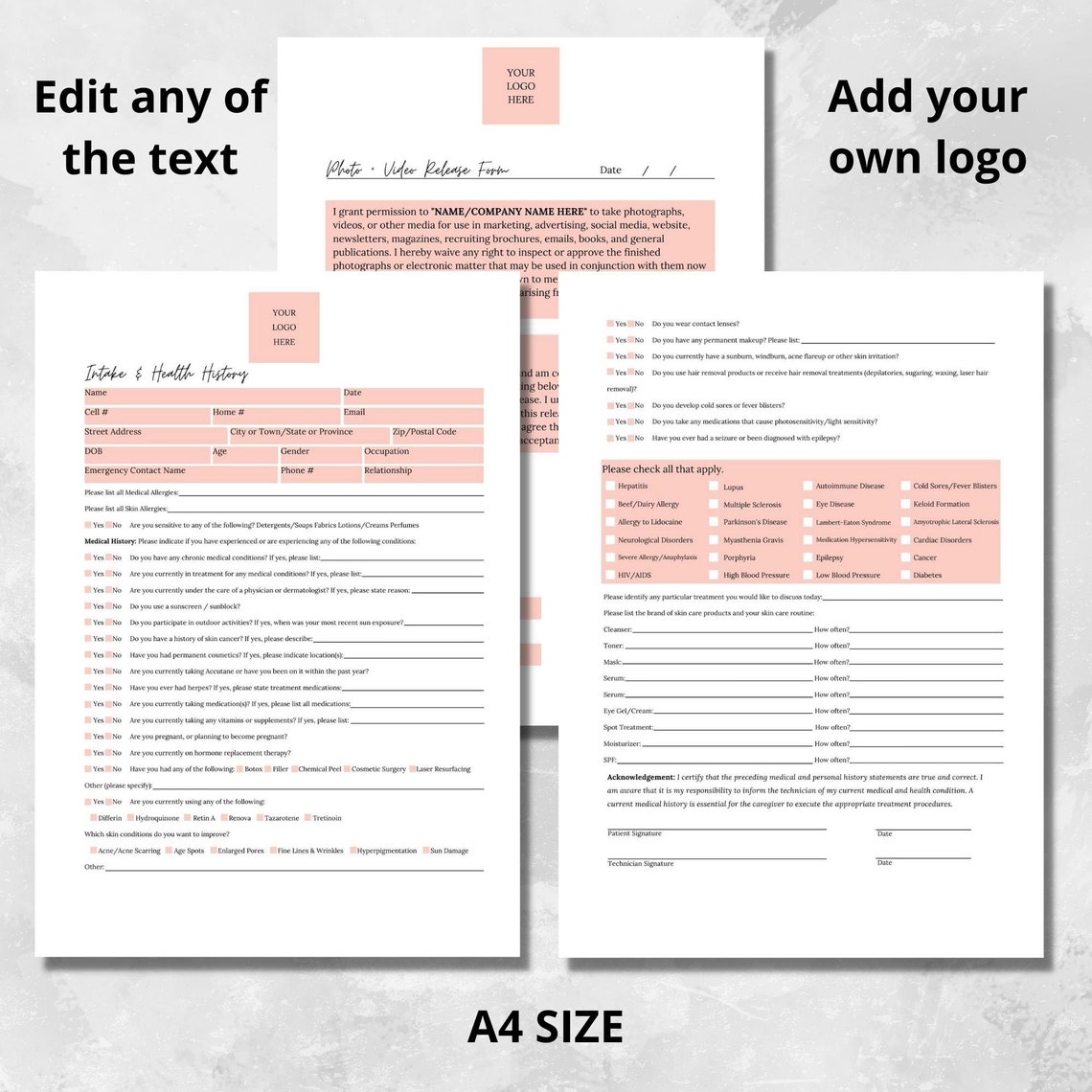 DIY Editable Med Spa Intake Health History Form Botulinum - Etsy