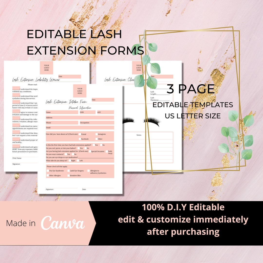 Eyelash Extension Intake, Consent, Client Mapping Record Forms I DIY ...