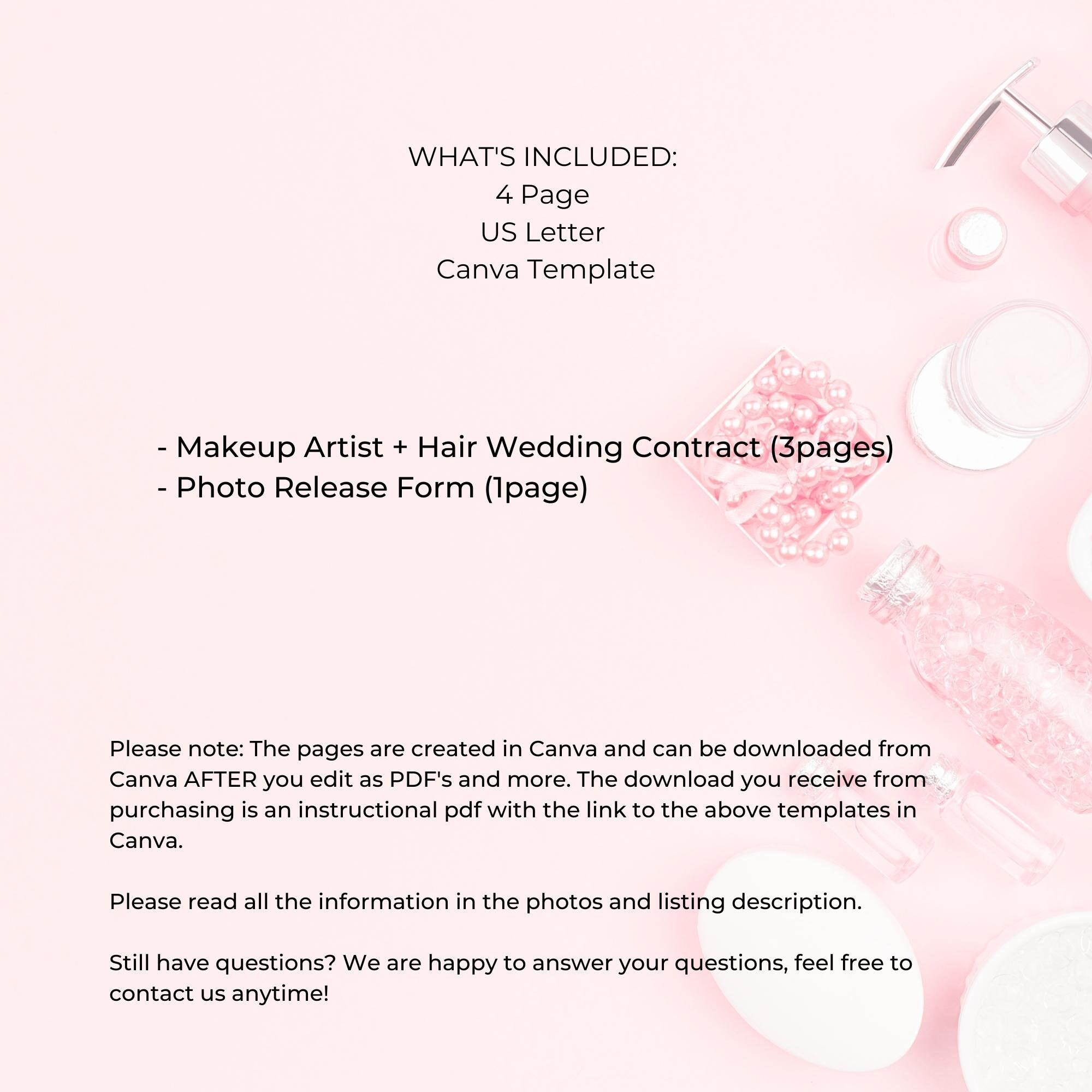 Editable Bridal Makeup and Hair Contract Template Wedding - Etsy
