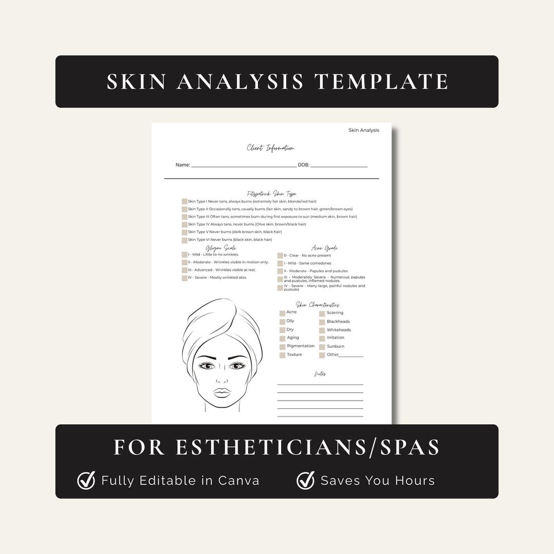 Editable Esthetician Skin Analysis Form Template and Printable PDF - Etsy