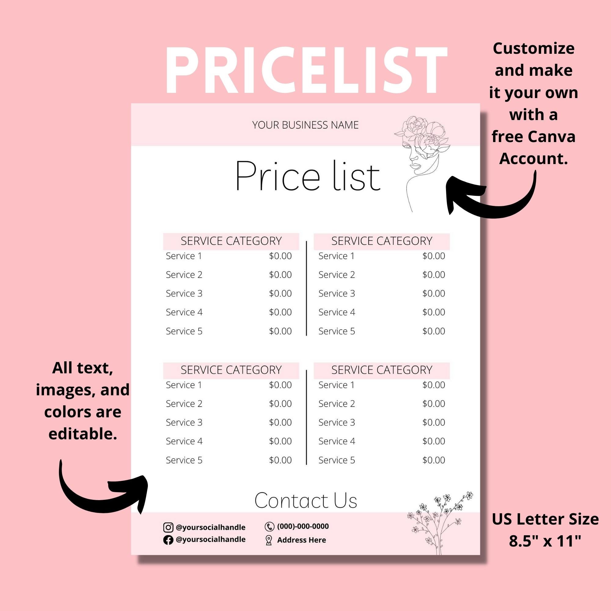 Editable Price List Menu Template Instagram Story Price List - Etsy Canada