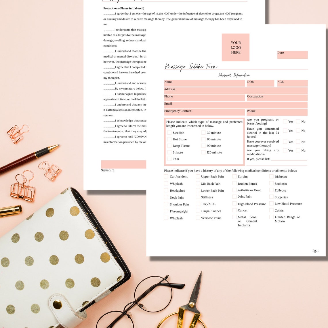 Massage Intake Consent Form With Body Charts I DIY Editable - Etsy