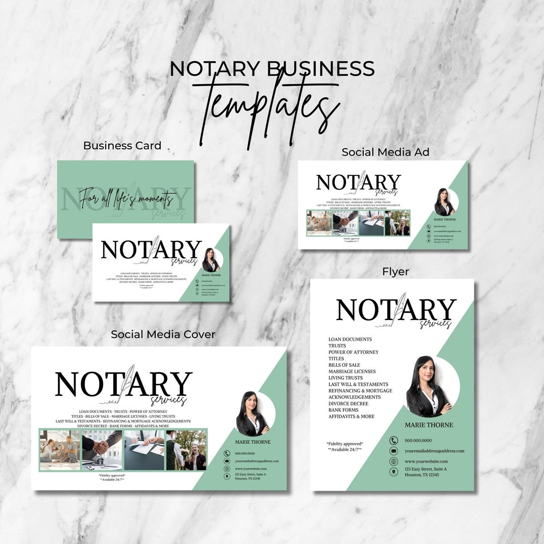 Notary Business Templates, Business Card, Social Media Ad (DIY Editable ...