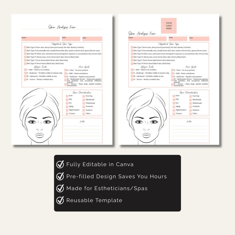Editable Skin Analysis Form Template for Estheticians: Fitzpatrick Type ...
