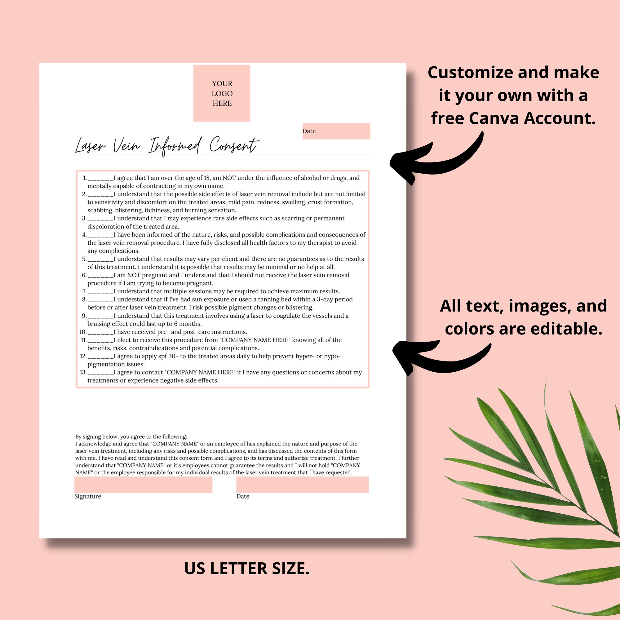 Laser Vein Removal Form I DIY Editable Printable Canva - Etsy
