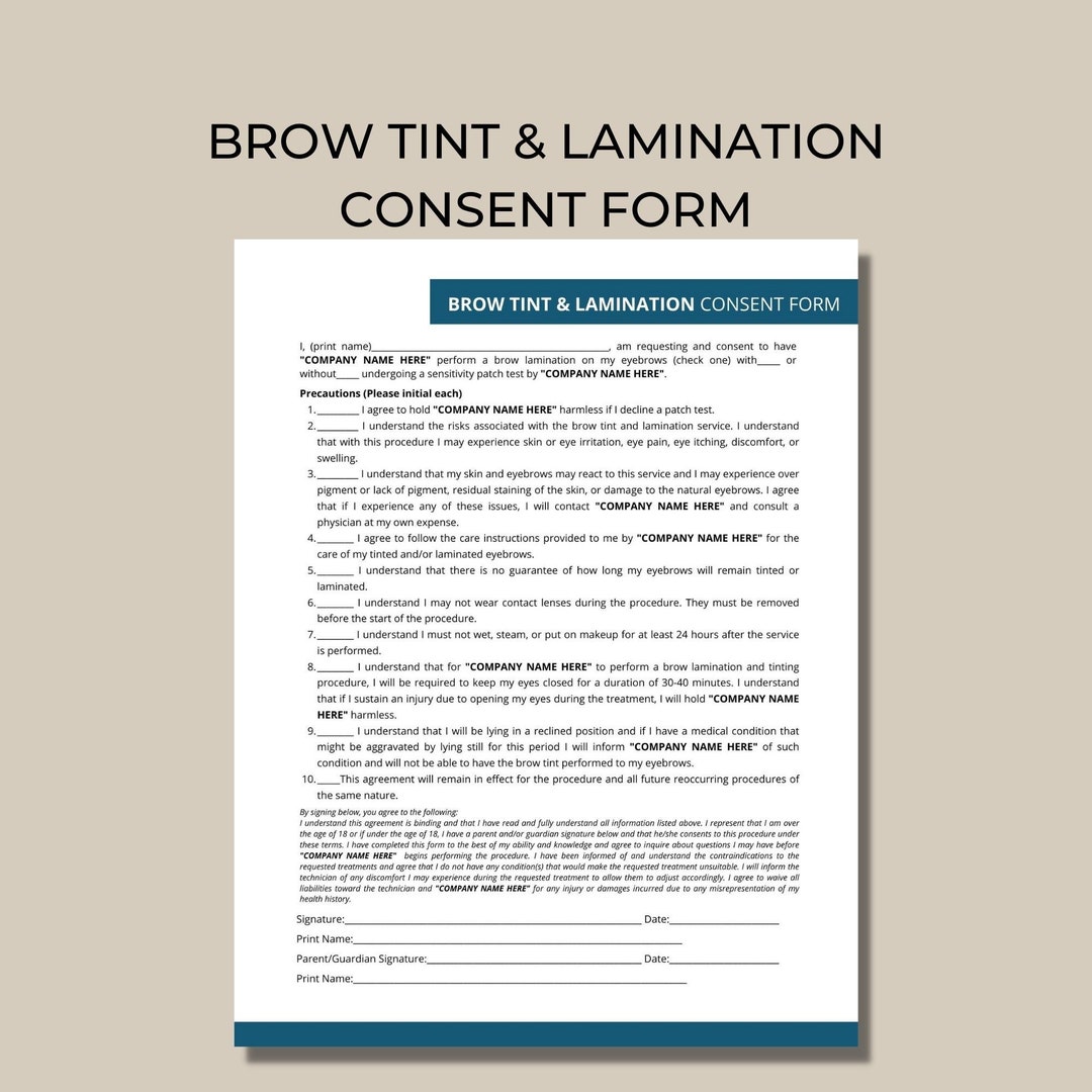 Brow Tint and Lamination Consent Form, DIY Editable, Printable, 1 Page ...