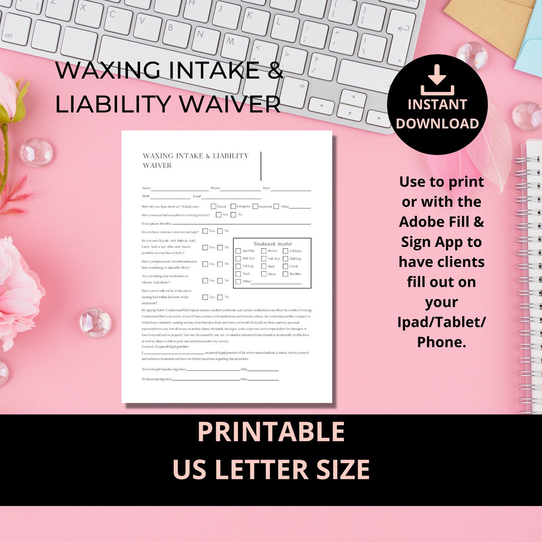 Waxing Intake and Liability Waiver Form With Parental Consent Statement ...