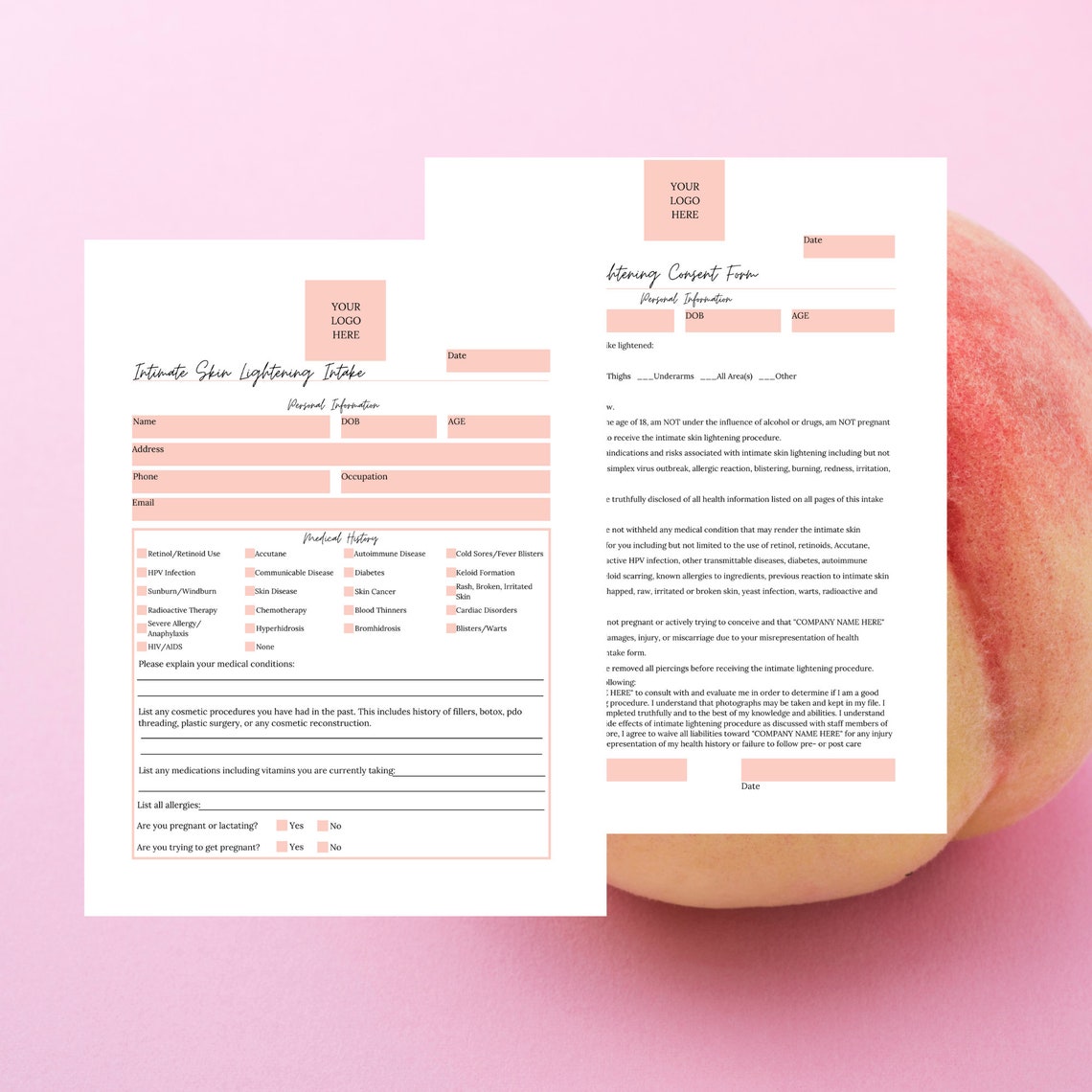 Editable Intimate Skin Lightening Intake and Consent Form | Etsy