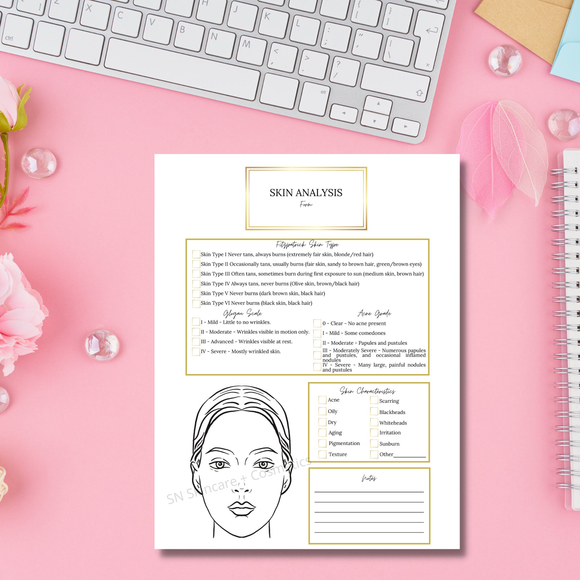 Skin Analysis Template Forms I Male Female Face Charts I DIY - Etsy ...