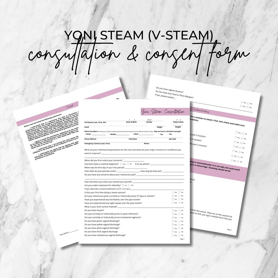 Yoni Steam Consultation Form, Vaginal Steam Consent Form, Printable PDF, Digital Download ...